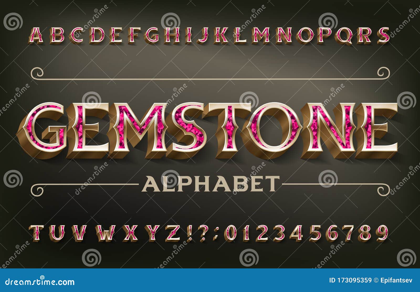 Gemstone Alphabet Font. 3d Golden Metal Letters and Numbers Stock ...
