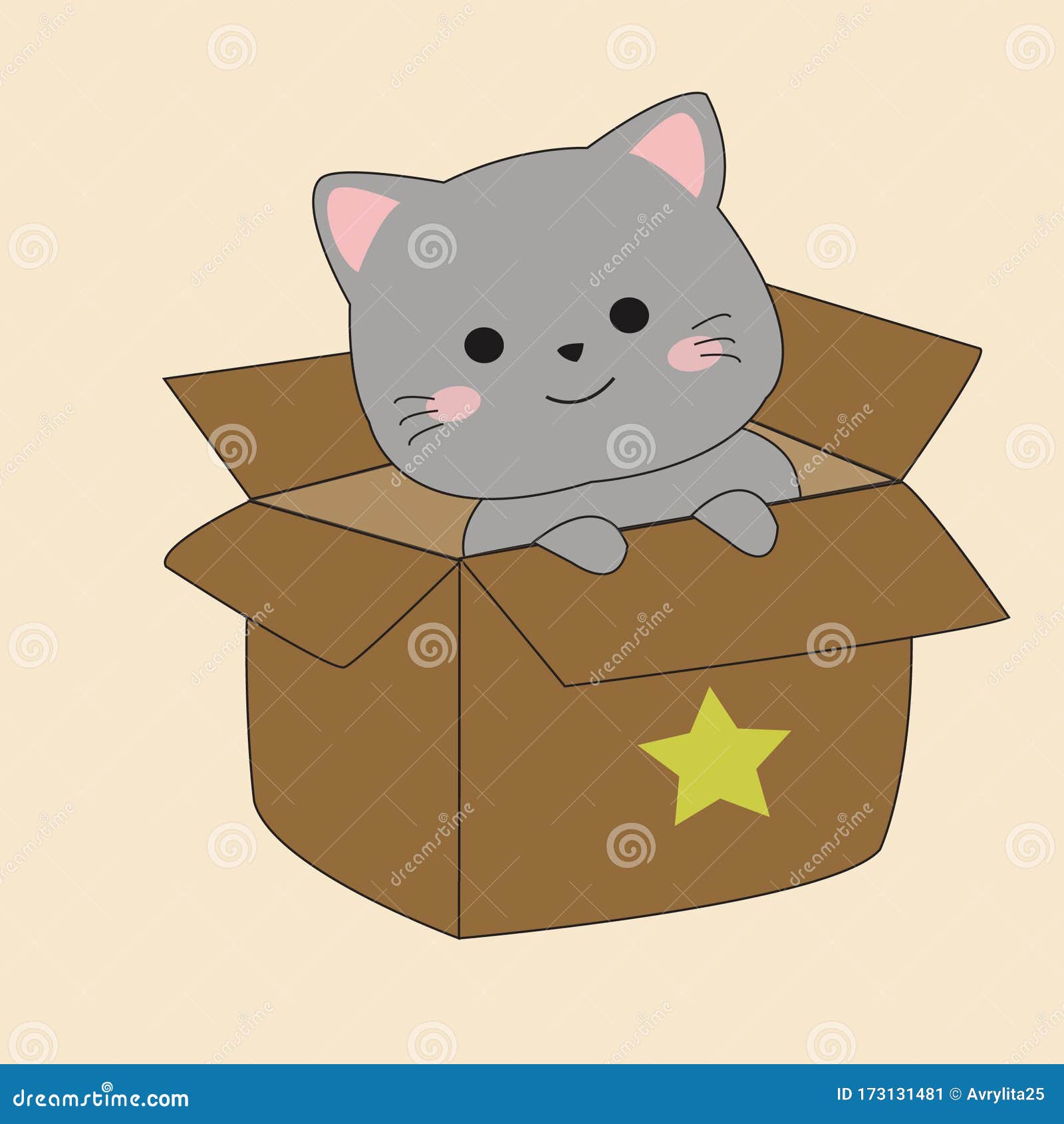 Cute Cartoon Cat on the Box Vector Illustration Stock Vector ...