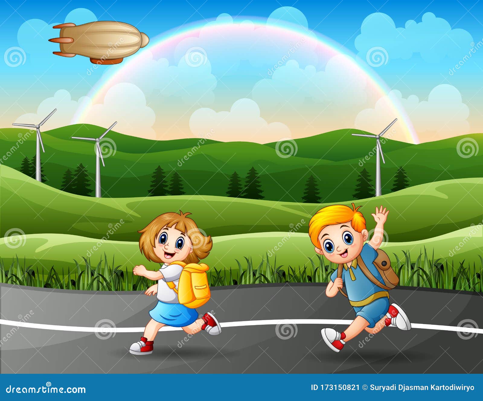 The Students is Running To School Together Stock Vector - Illustration ...