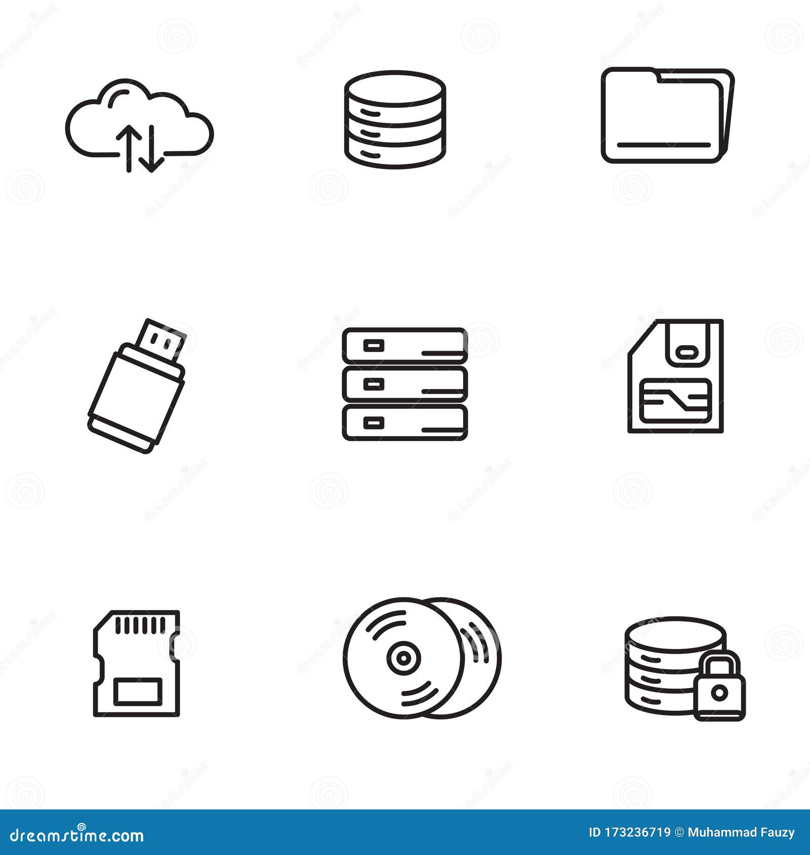 Set of Data Storage Icons in Black Line Design Stock Vector ...