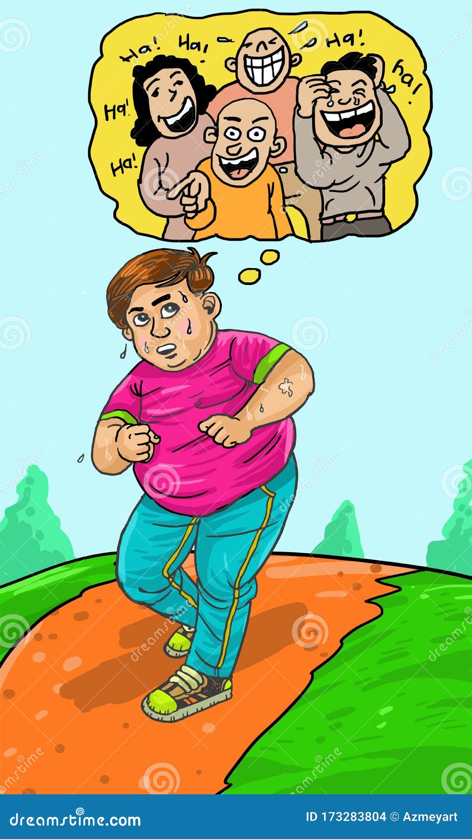 Fat Man Exercise Hard. he Imagination His Friends Laugh at Him Stock ...
