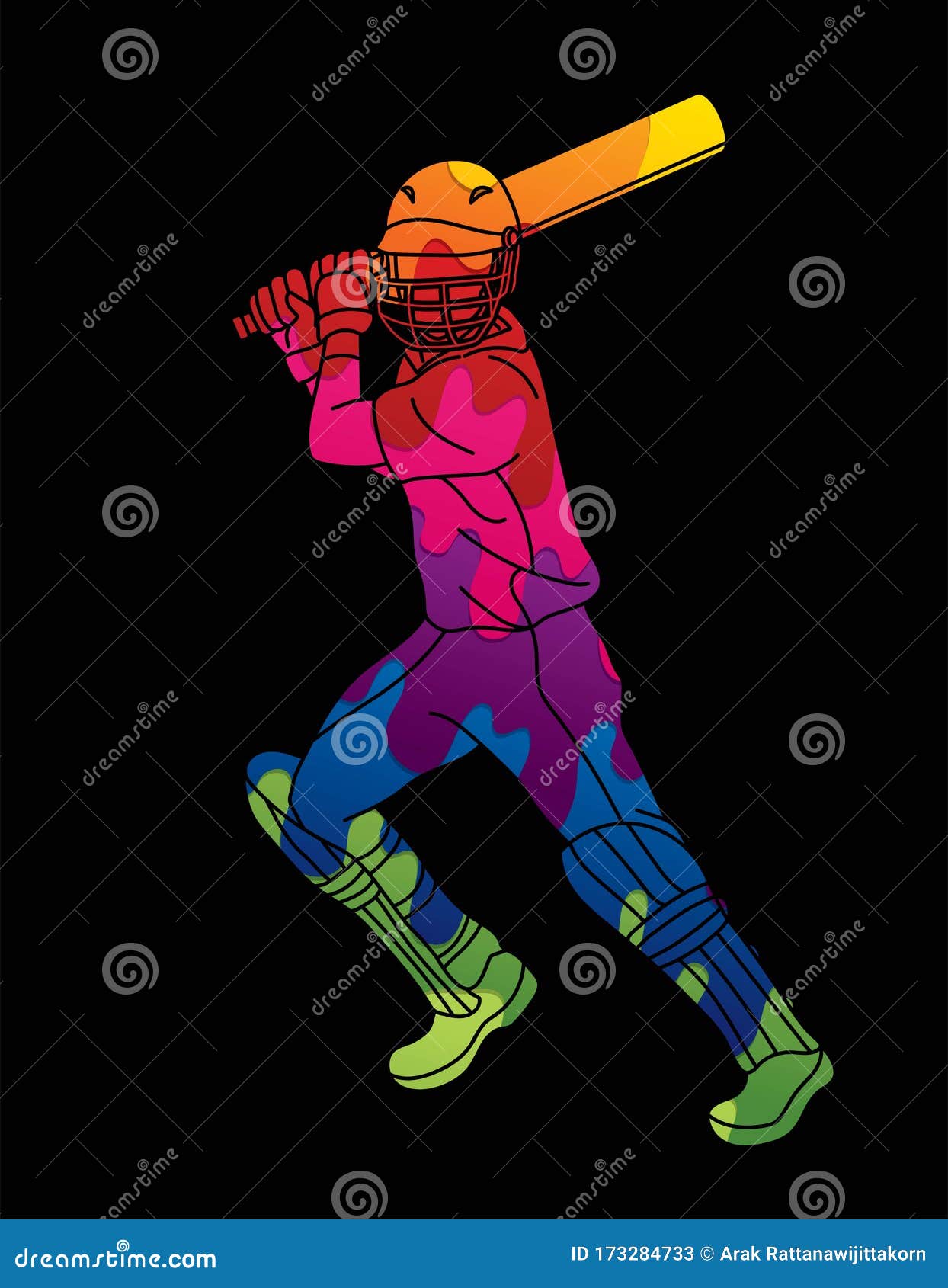 Cricket Player Action Cartoon Sport Graphic Stock Vector - Illustration ...