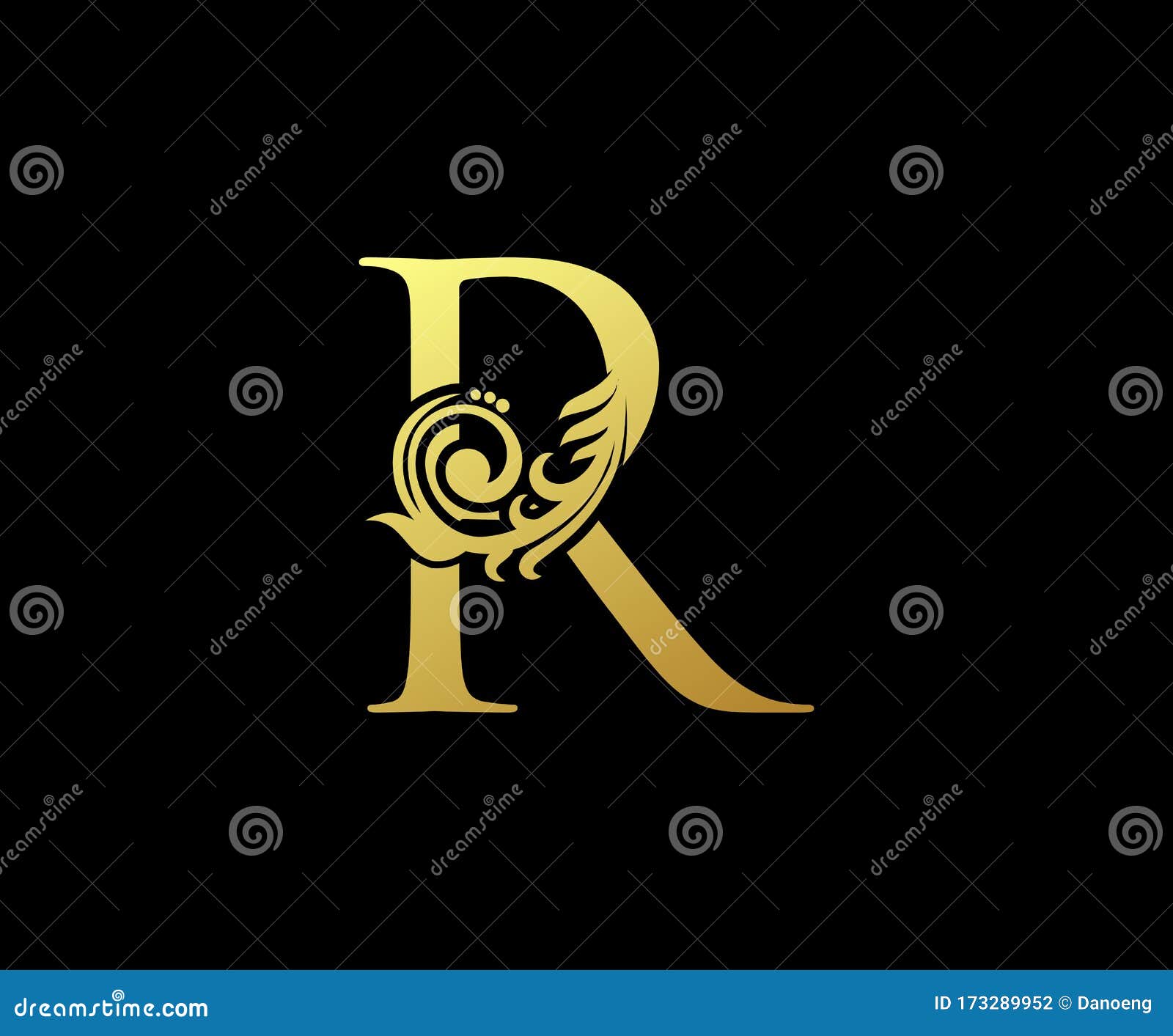 Golden R Letter Luxury Beauty Flourishes Ornament Monogram Logo Stock ...
