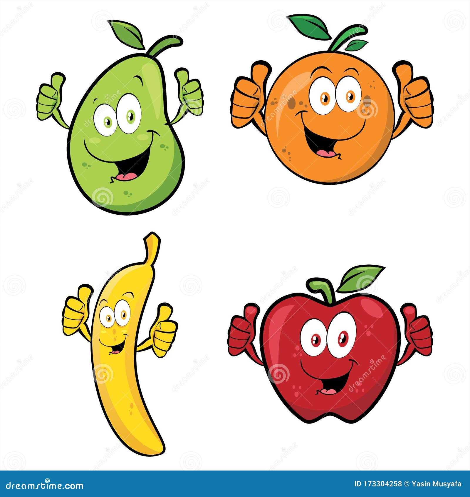 Illustration Graphic Vector of Cute Orange, Guava, Banana and Apple ...