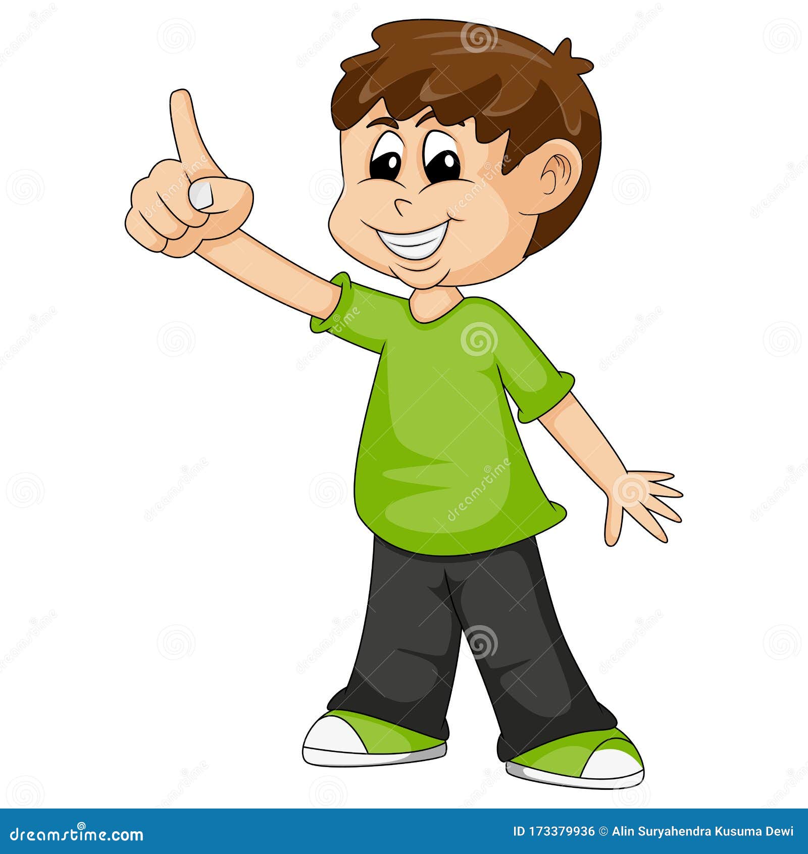 The Boy Shows His Index Finger and Smile Cartoon Vector Illustration ...