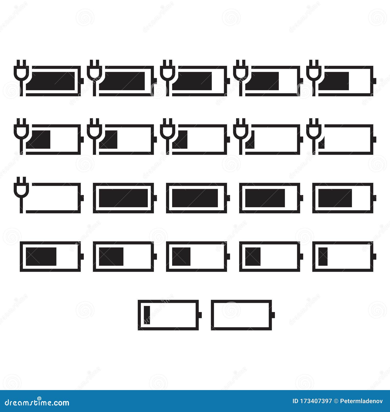 Set of Battery Indicator Icons, Isolated on White Background. Symbols ...
