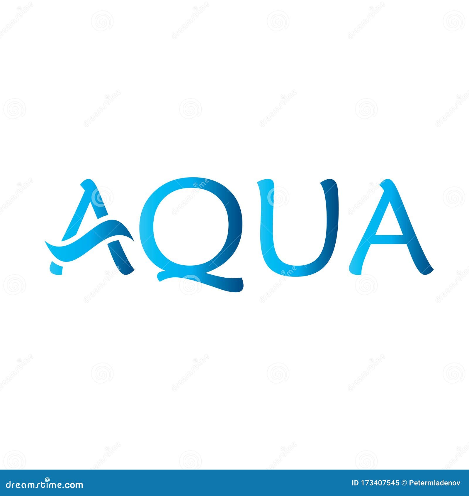 Blue Gradient Vector Aqua Text Logo with Water Wave. Stock Vector ...