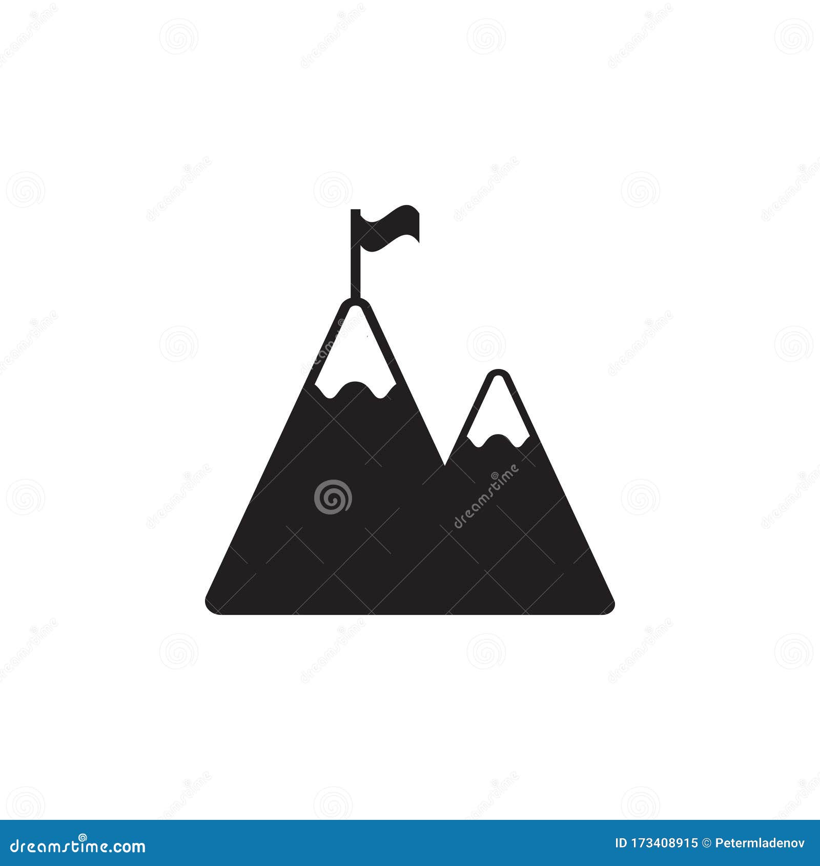 Mountain Peak with Flag Icon Symbol, Business Concept, Goal Achievement ...