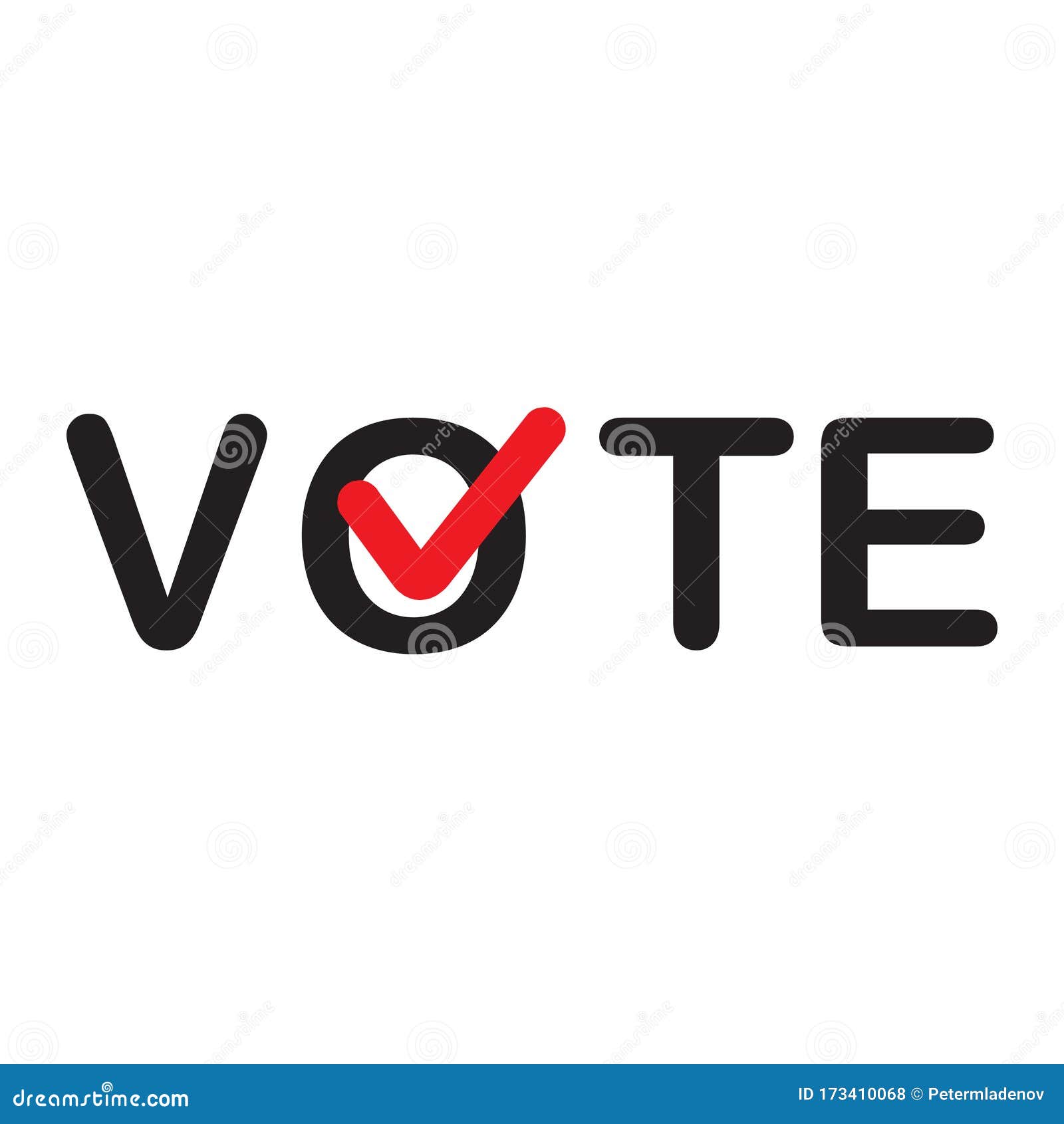 Vote text with check mark stock vector. Illustration of check - 173410068