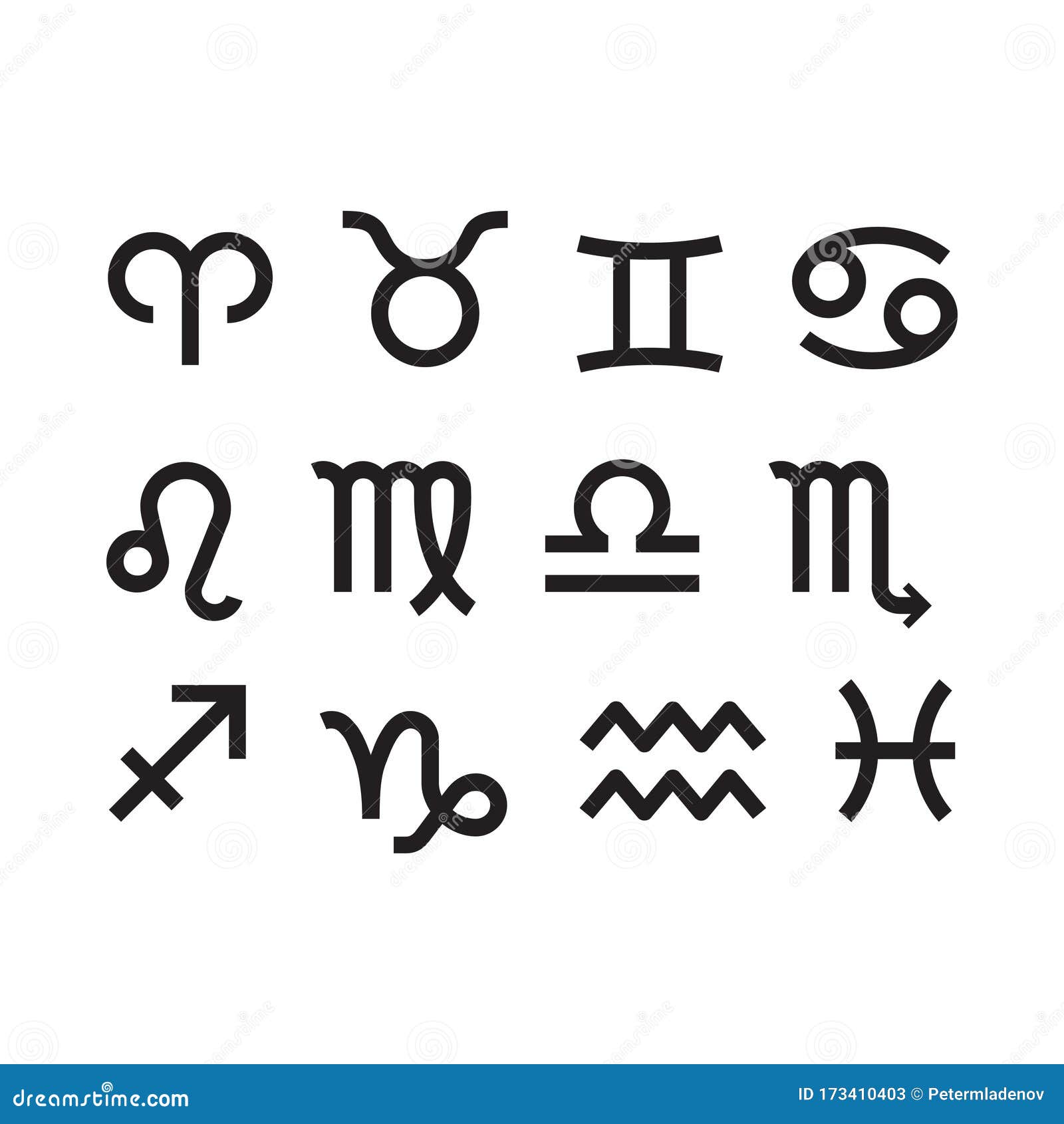 Zodiac Signs Isolated On White Background Set Of Simple Icons For Web