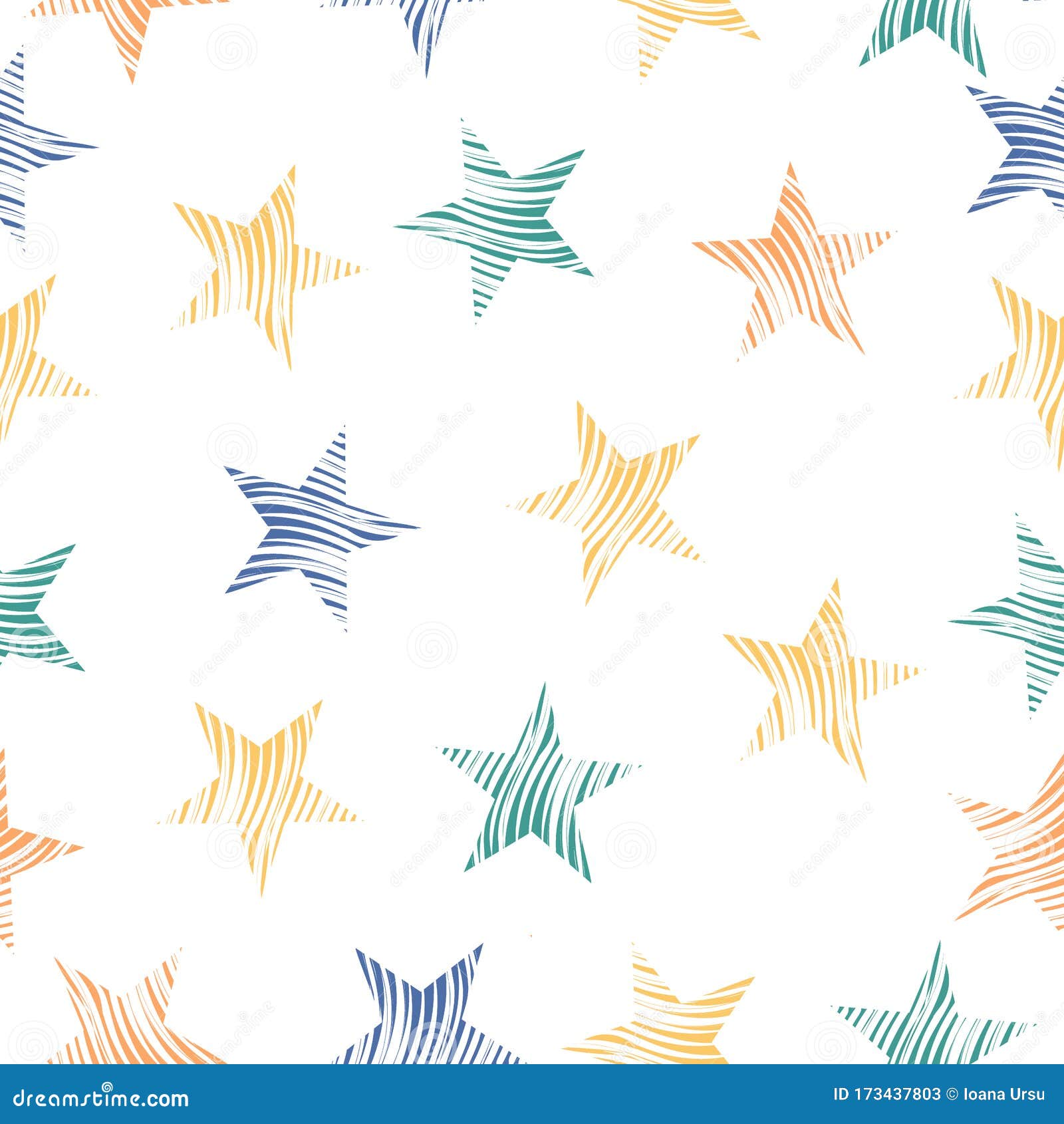 Set of Colorful Stars Seamless Repeat Pattern, Vector Illustration with ...