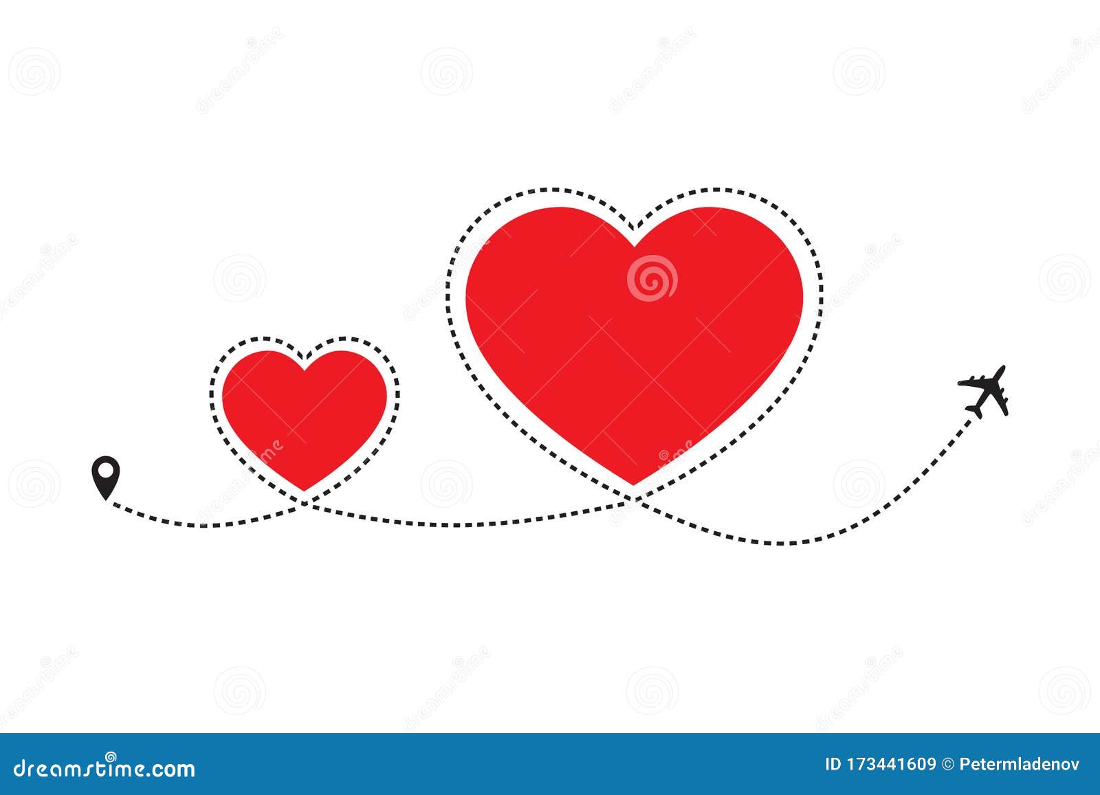 Airplane Red Heart Dotted Line Path of Flight Route with Start Point ...
