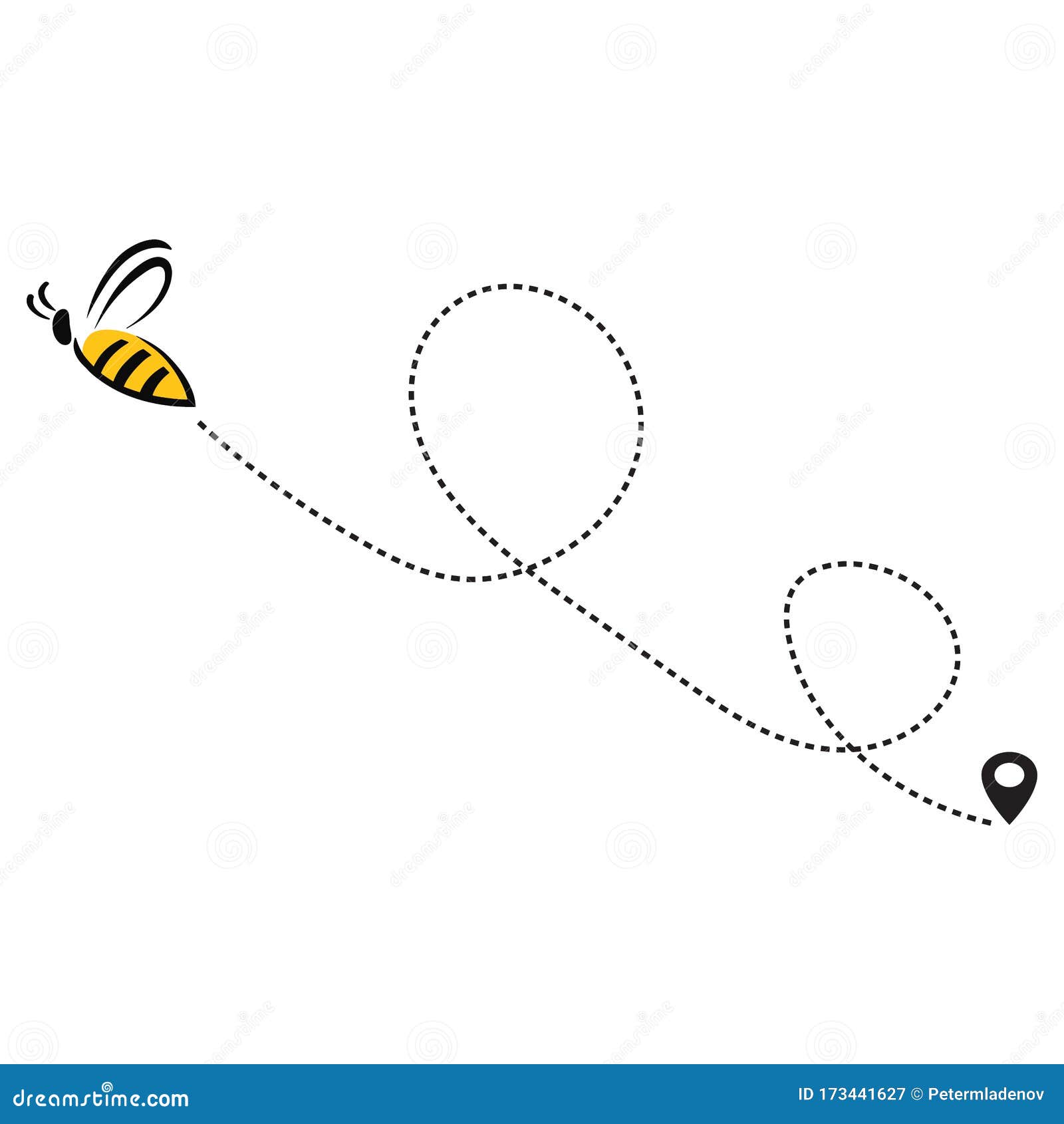 Doted Line Path Vector Icon of Bee Flight Route with Start Point and ...