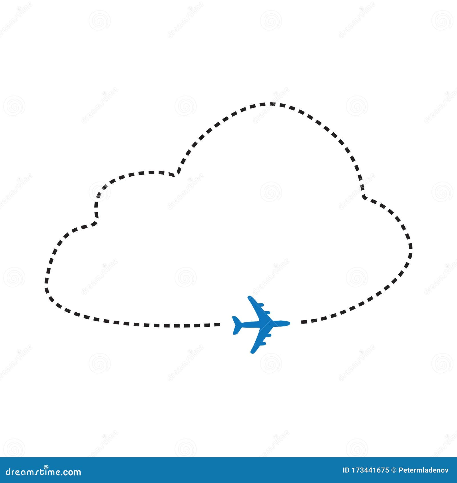 Airplane Flying Over a Dotted Dash Line Trace Cloud Illustration. Stock ...