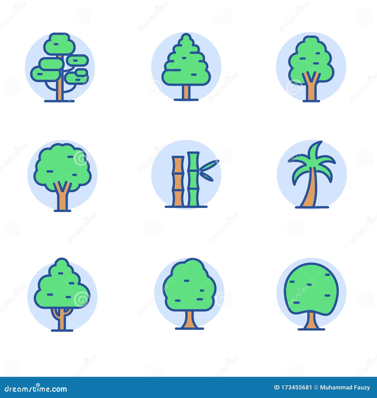 Set of Tree Icons in Linear Color Style Stock Vector - Illustration of ...