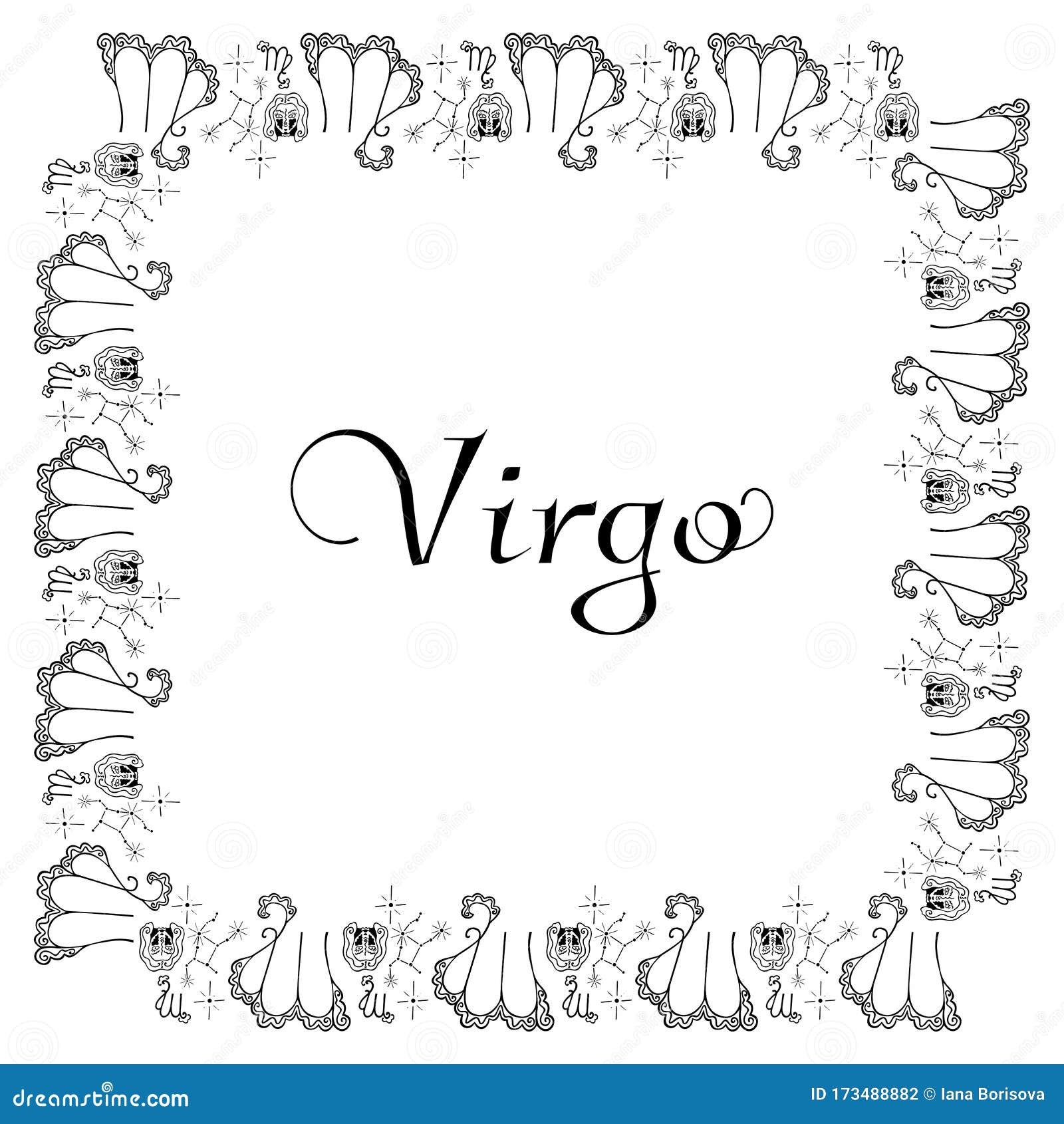 Black and White Banner for the Zodiac Sign Virgo. a Square Frame of ...