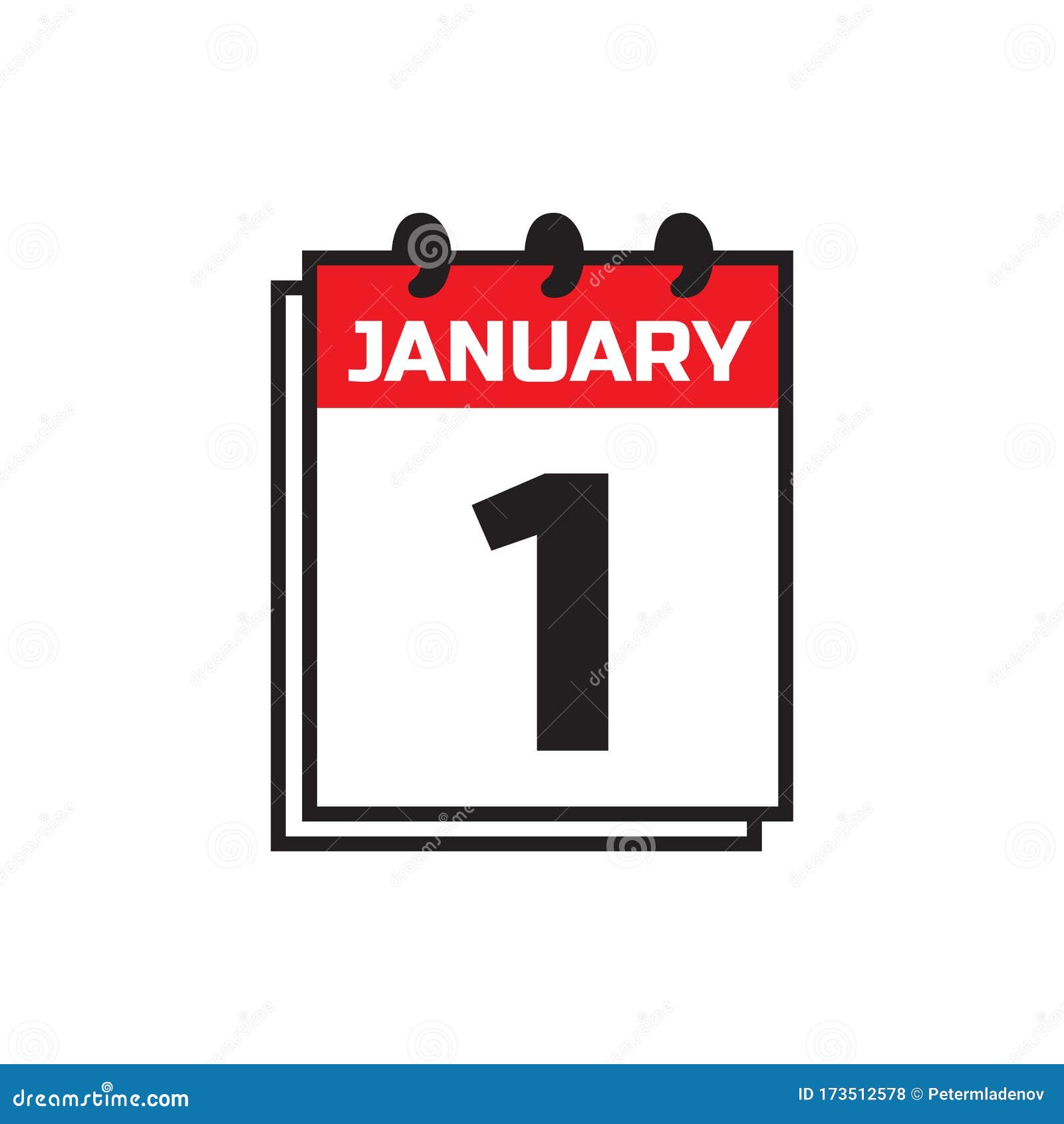 1 January New Year Day. Flat daily Calendar Icon. Date and Month ...