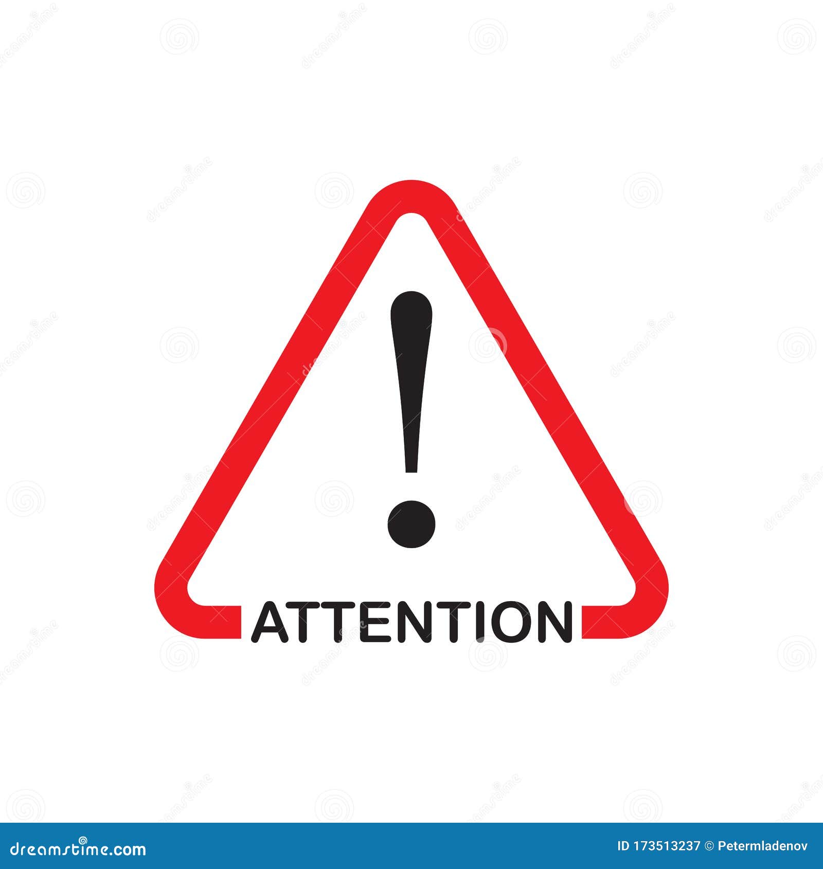 Attention Sign in Red Rounded Line Frame Isolated on White Background ...