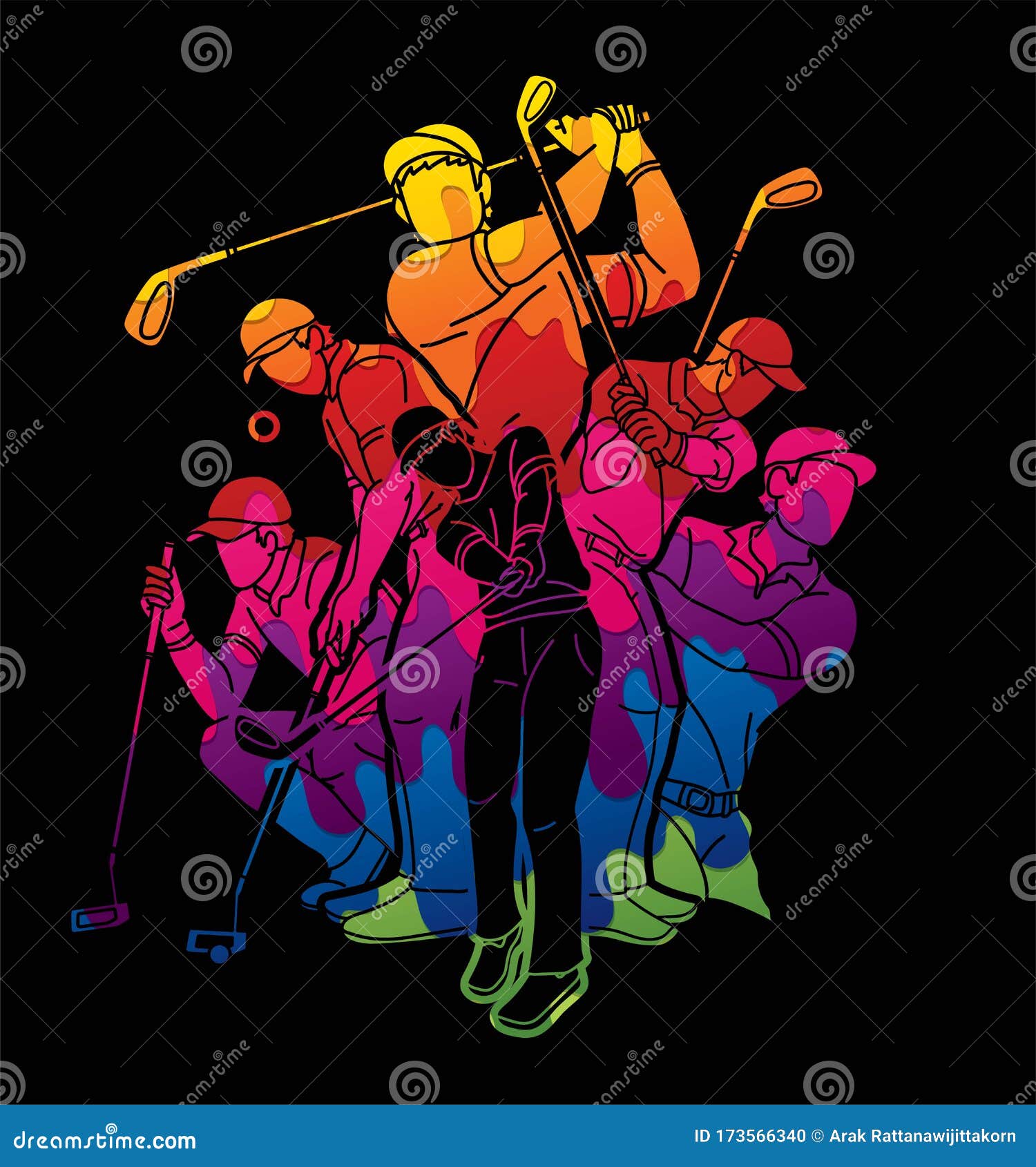Group of Golf Players Action Cartoon Sport Graphic Stock Vector ...