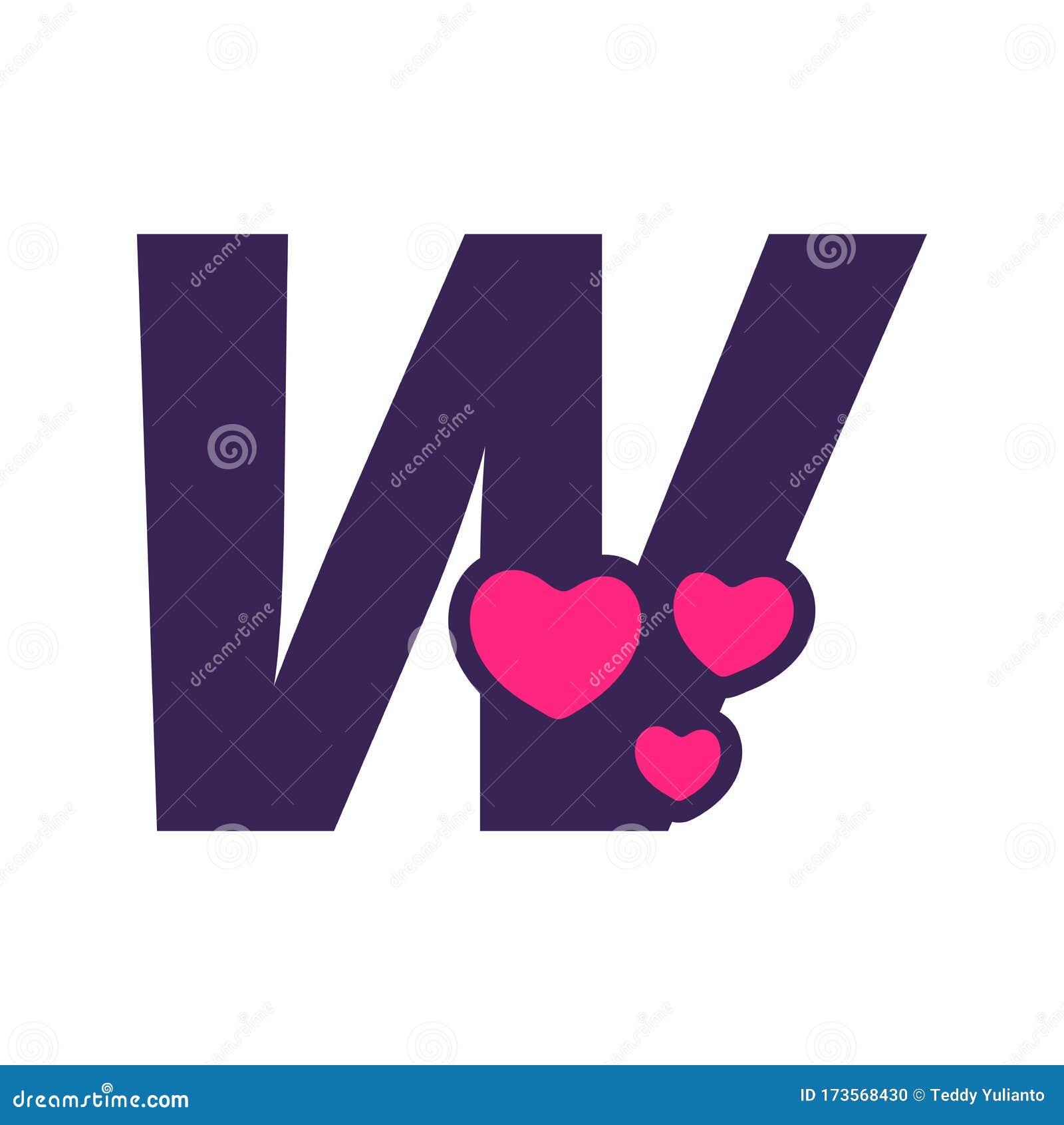 Beauty Initial Letter W Love Stock Vector - Illustration of heart, girl ...