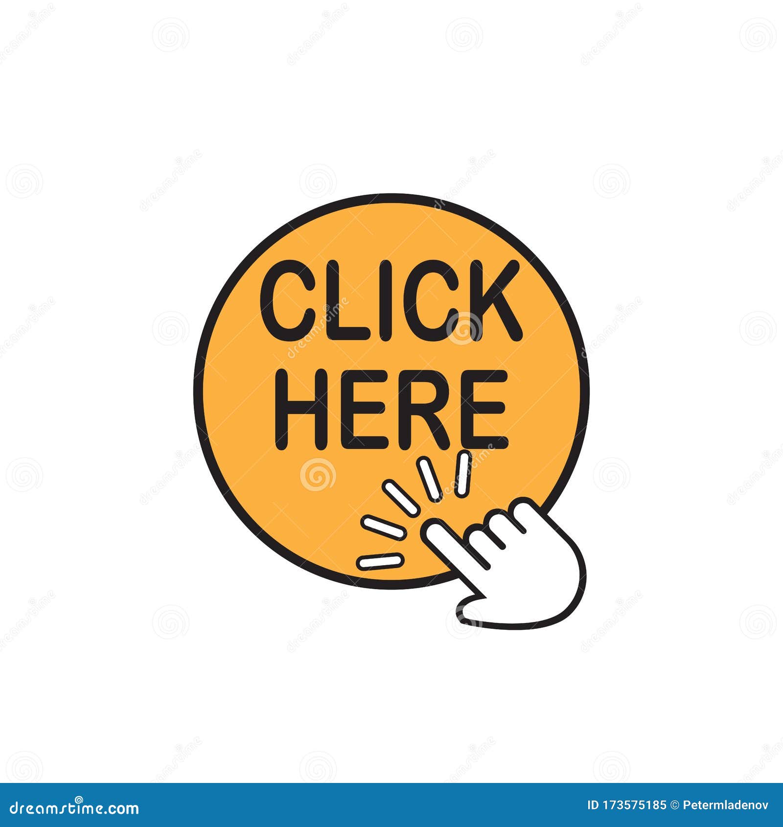 Click Here Round Button with Hand Pointer Clicking Stock Vector ...