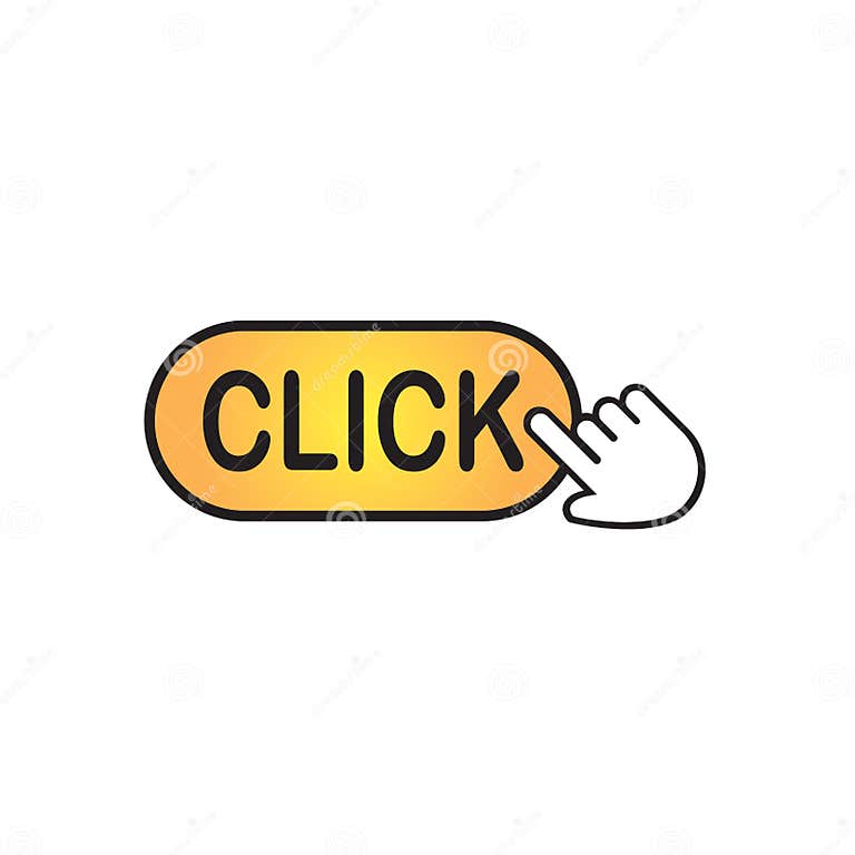 Click Circle Round Button with Hand Pointer Clicking Stock Vector ...