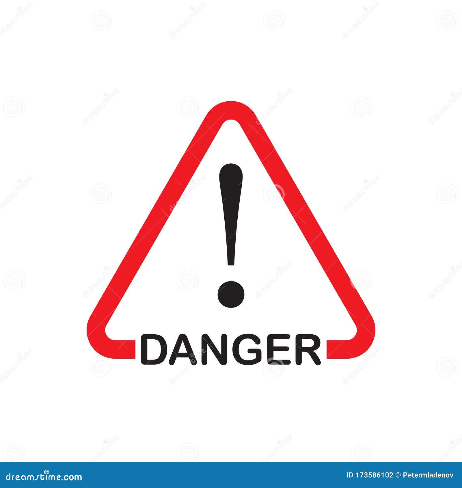Danger Sign in Red Rounded Line Frame Isolated on White Background ...