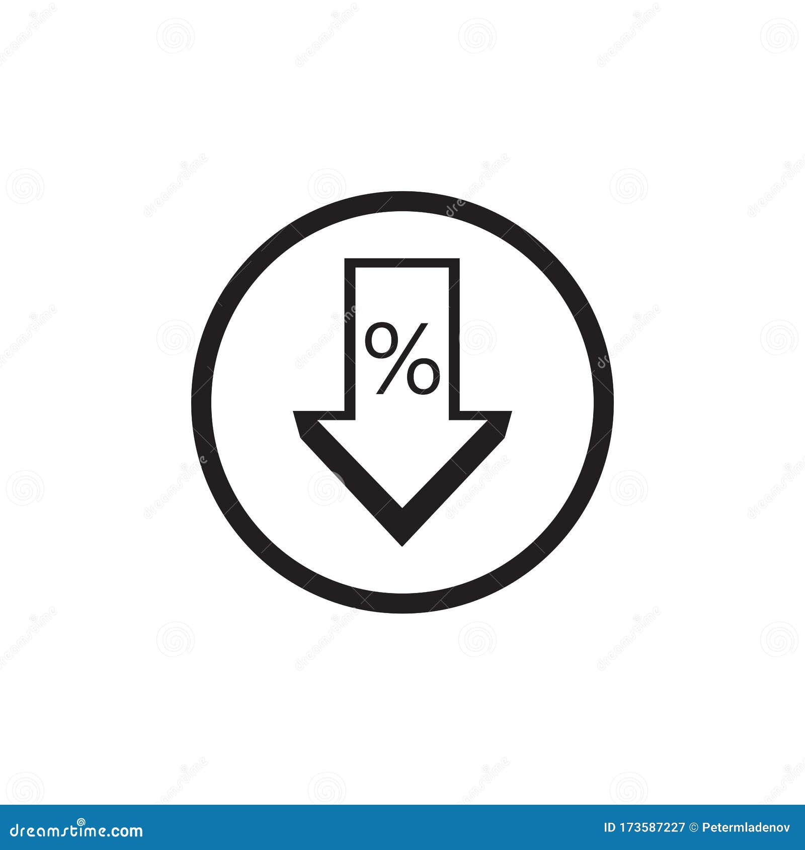 Sale Discount, Rate Reduction or Percent Down Linear Icon. Vector ...