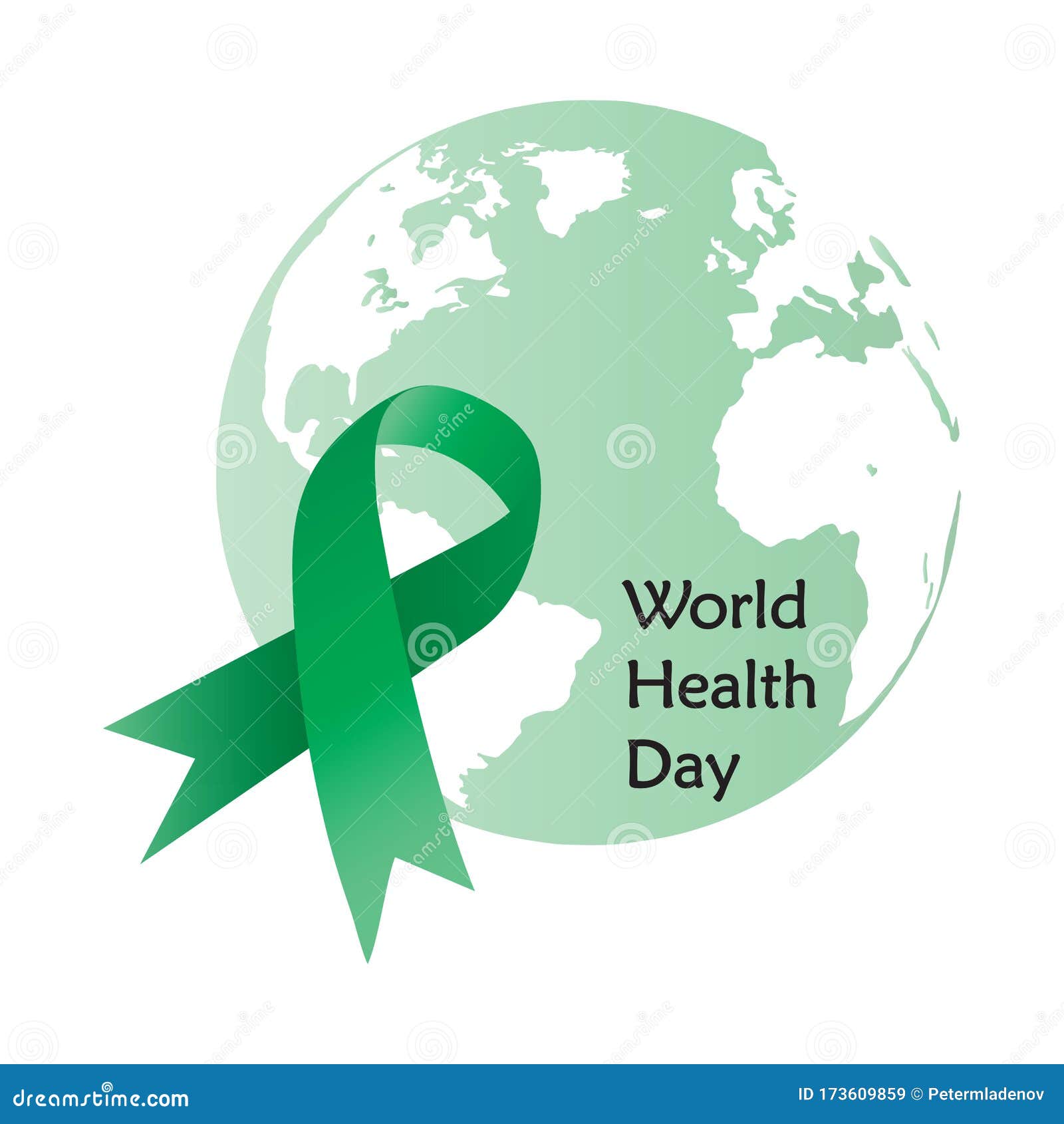 World Health Day Concept Design .Green Ribbon on Globe Stock Vector ...