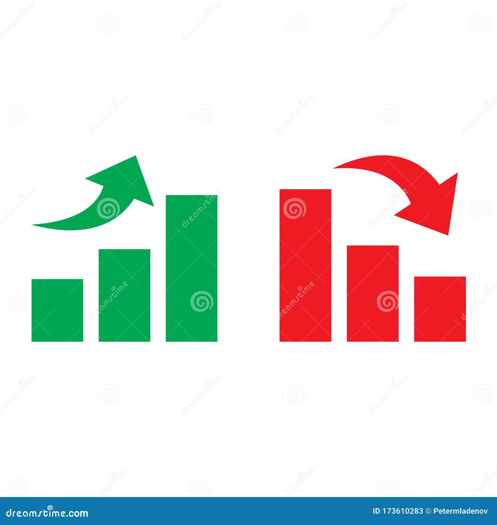 Set of Graph Trending Upwards and Downwards in Green and Red Color ...