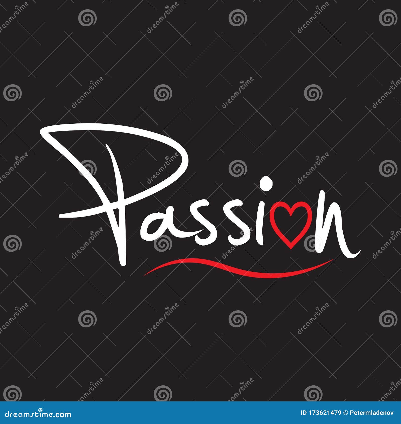 Passion Text with Red Love Heart - Typography Design on Black ...