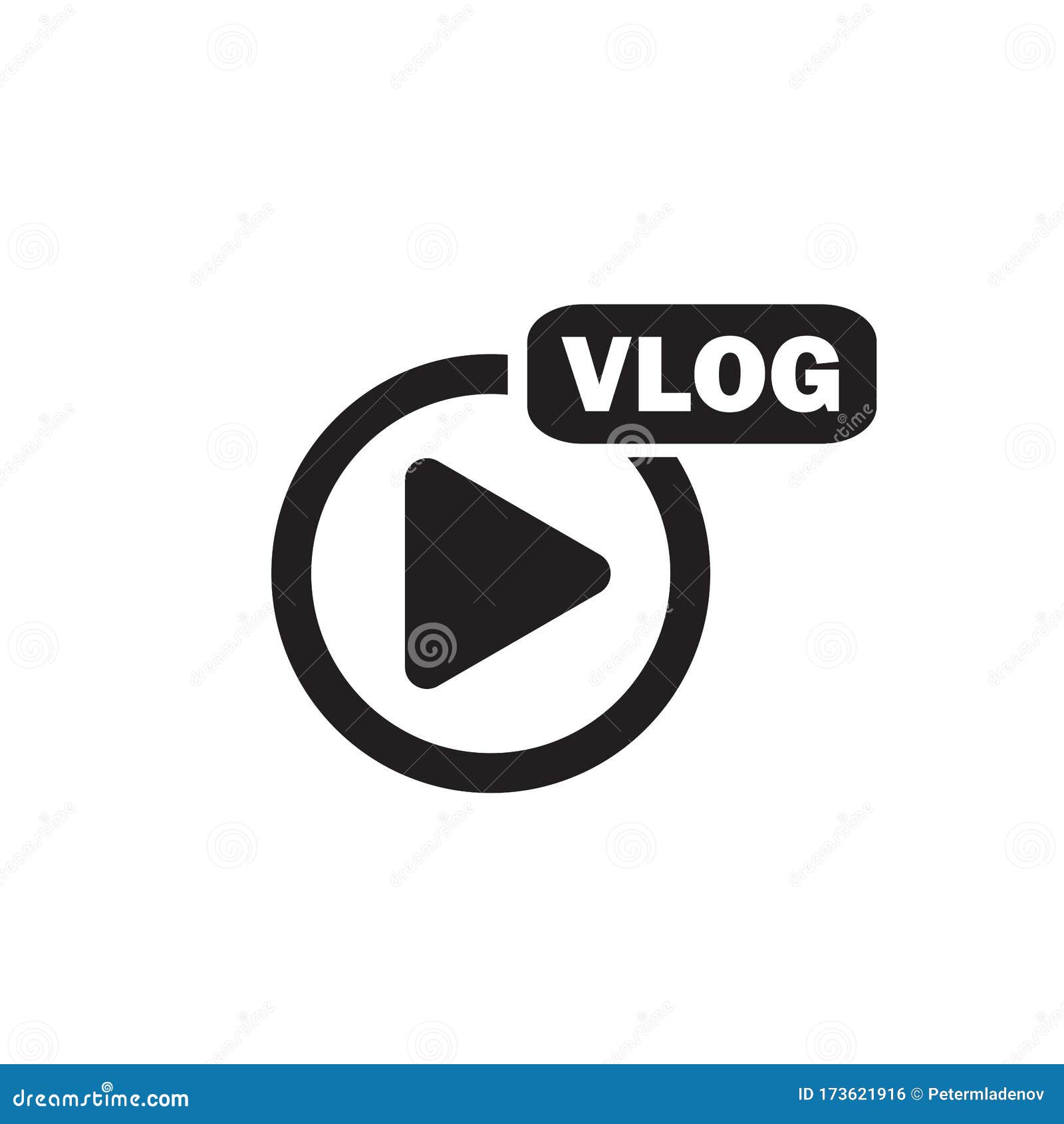 Vlog Icon with Play Button. Vector Symbol on White Background Stock ...