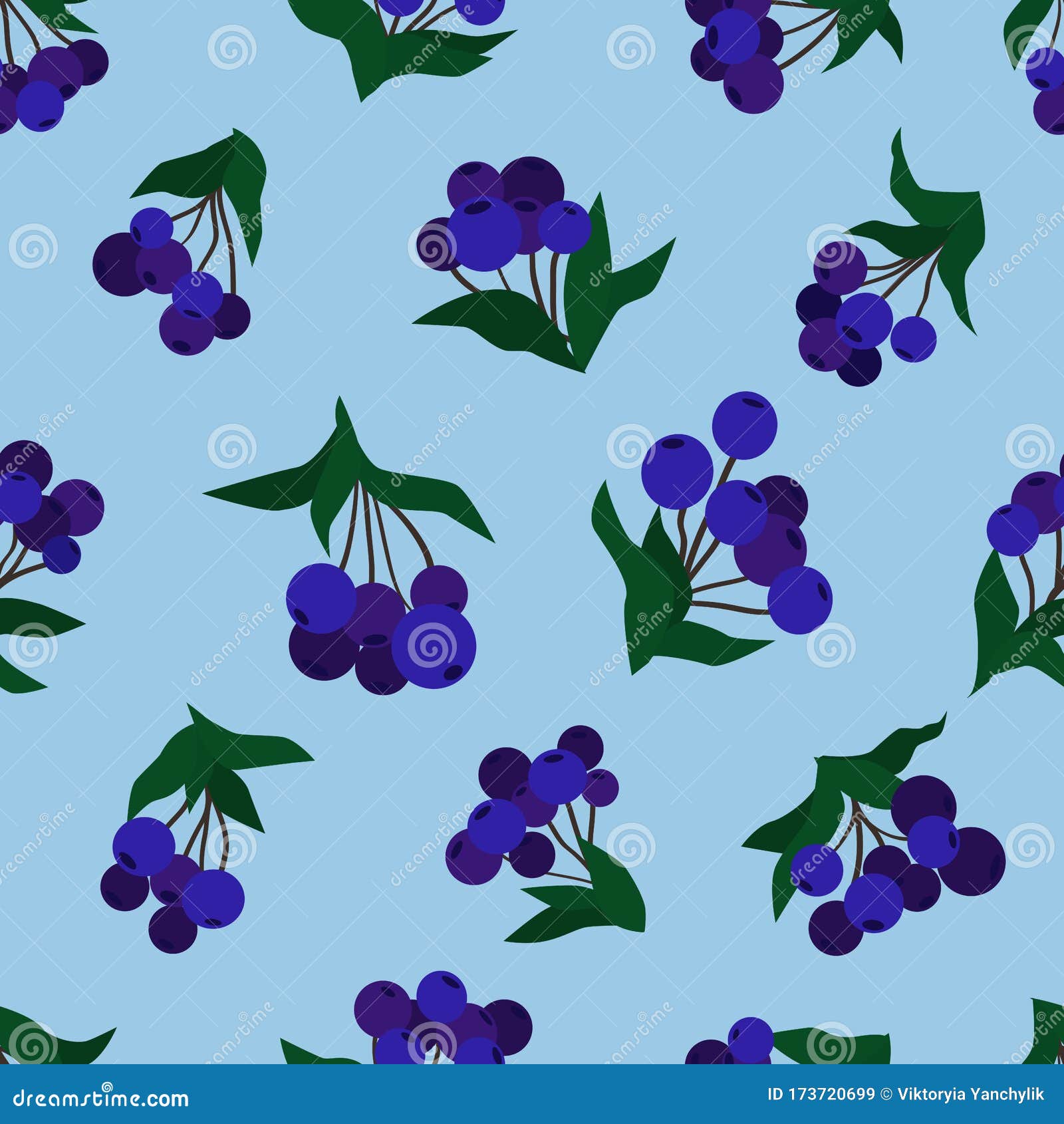 Dark Blue Berries. Seamless Vector Pattern. Botanical Background Stock ...