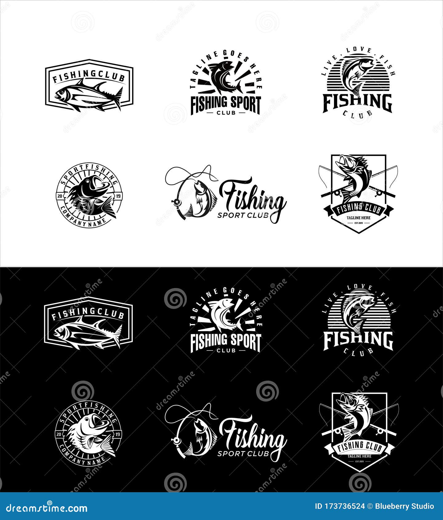 Set Of Fishing Logo Club Vector Badges Labels Emblems . Vintage Fishing ...