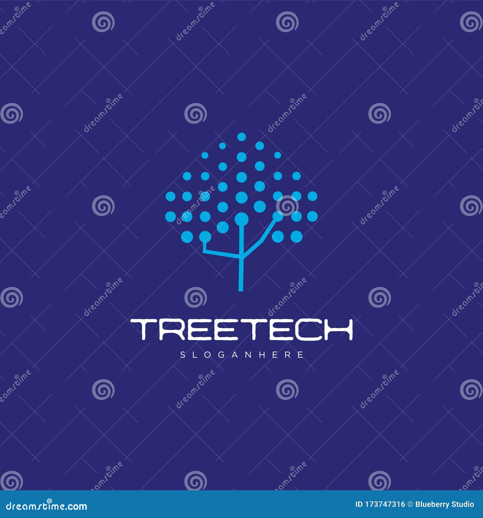 Simple Tree Tech Logo Design with a Blue Background . Tree Digital Logo ...