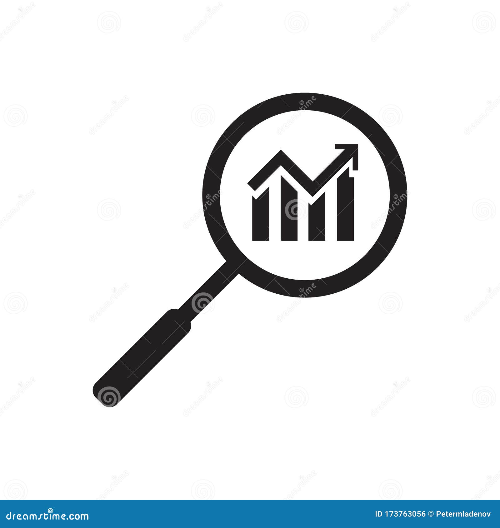 Magnifying Glass Icon and Trend Rising Bars Chart. Business Analysis ...