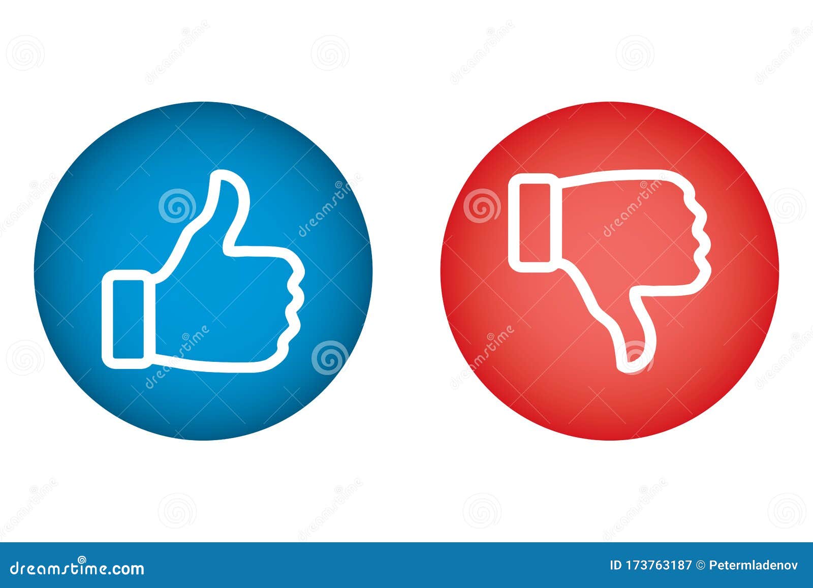 Like and Dislike Vector Icon. Thumbs Up and Down Circle Blue and Red ...