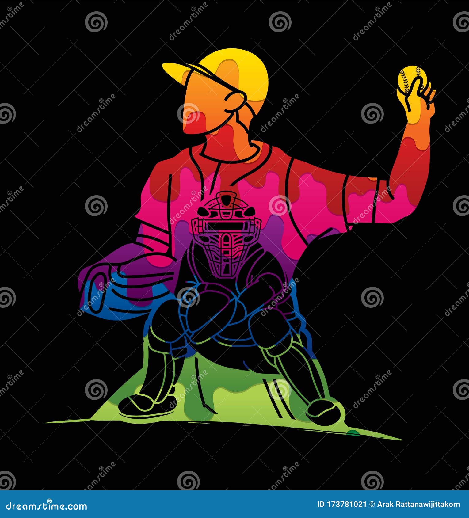 Group of Baseball Players Action Cartoon Sport Graphic Stock Vector ...