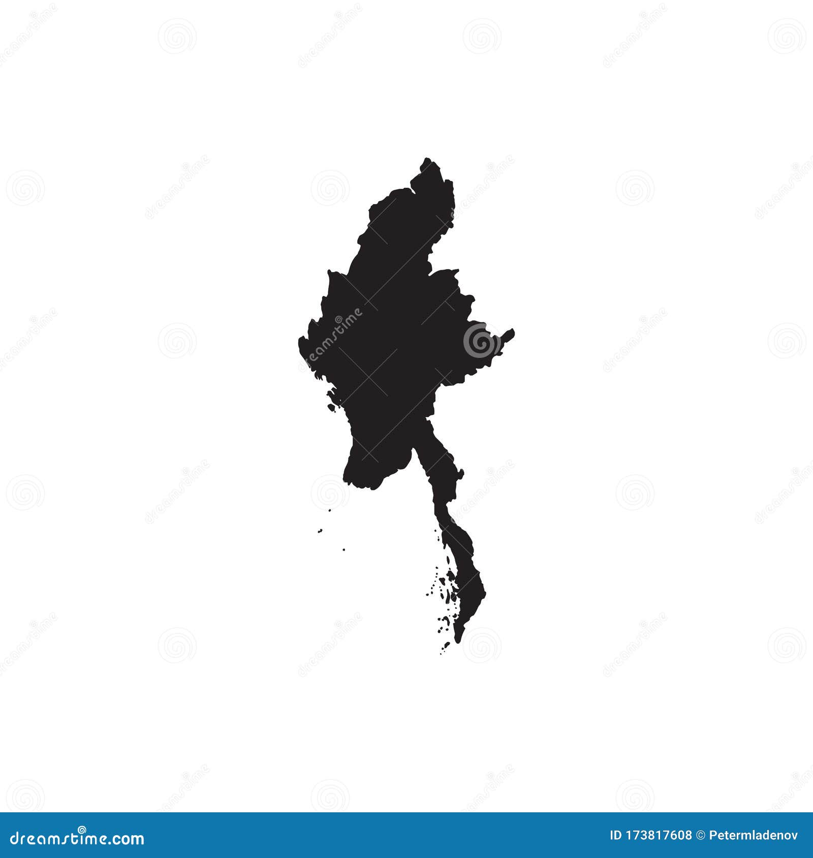 Myanmar Map Vector, Isolated on White Background. Black Map Template ...
