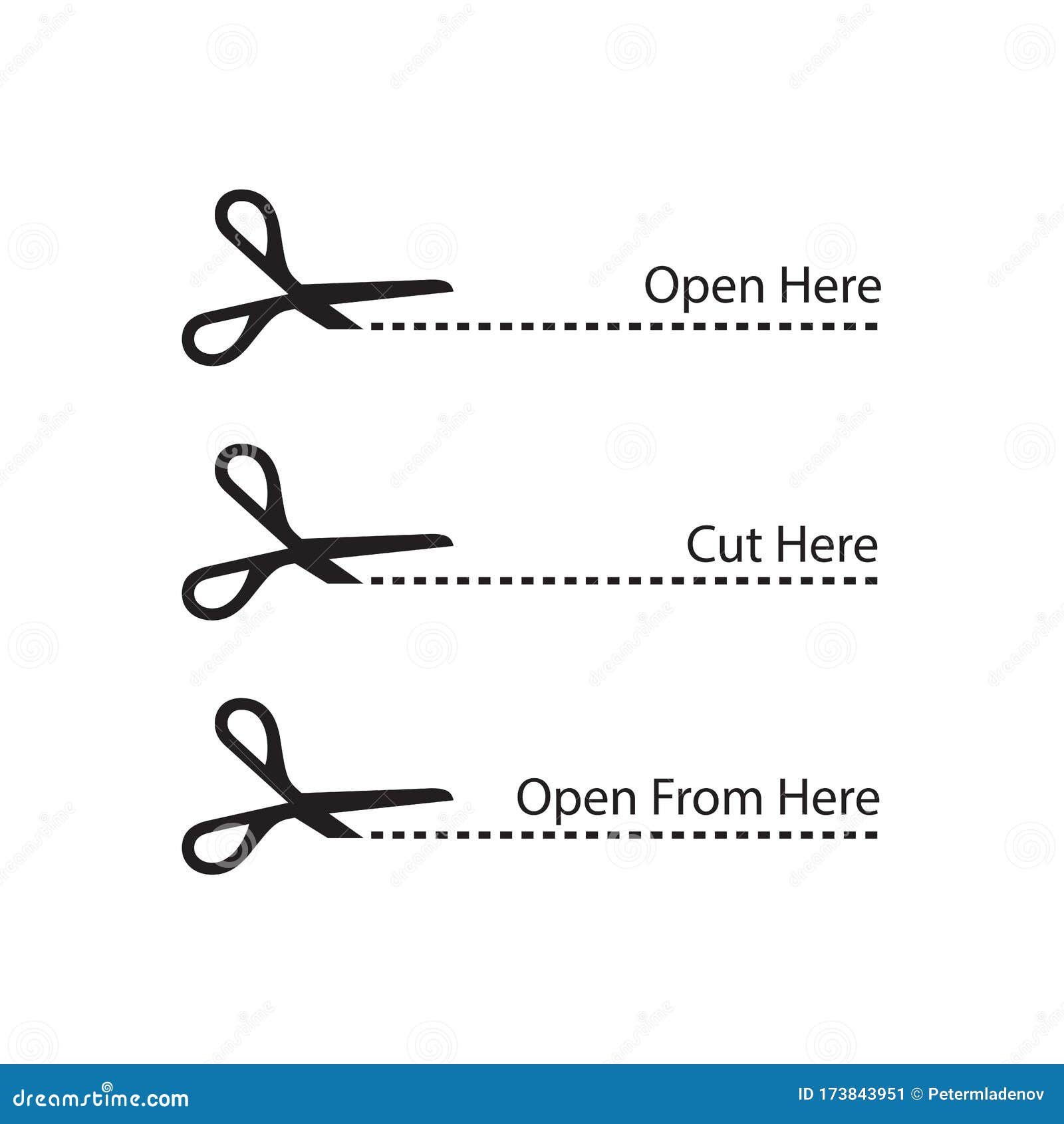 Open Here Package Icons. Paper Box Tear, Cut. Open Here Sign. Sticker ...