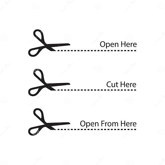 Scissors Paper Cut or Open Here Line Symbol Set Stock Vector ...