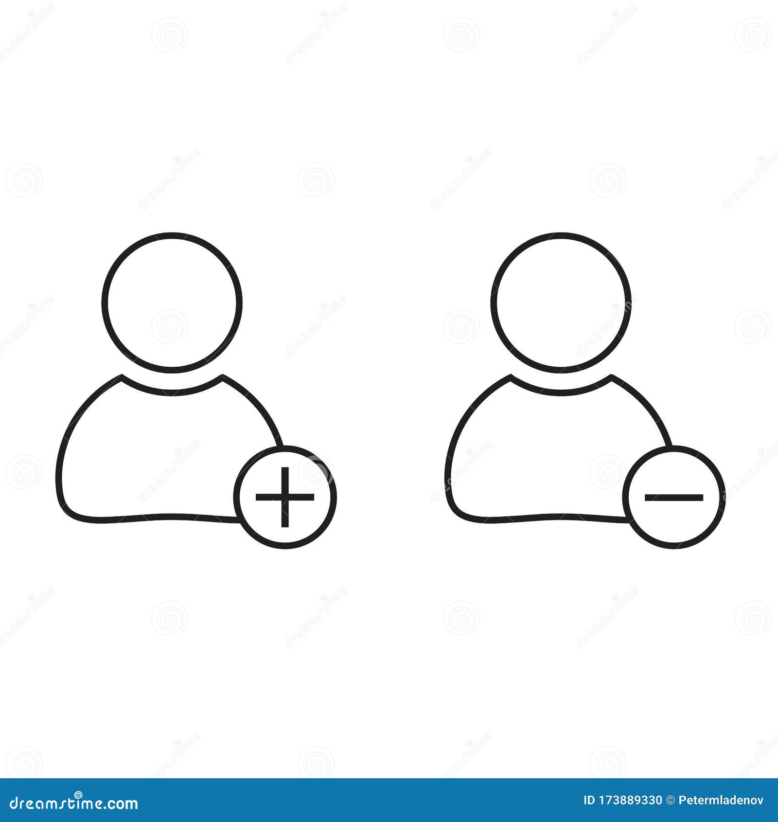Symbol of Add and Remove User in Thin Outline Flat Style. Icon for Web ...