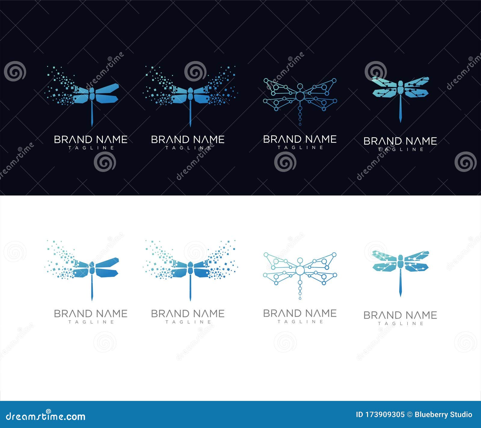 Set of Dragonfly Tech Logo .Digital Dragonfly Logo Stock Illustration ...