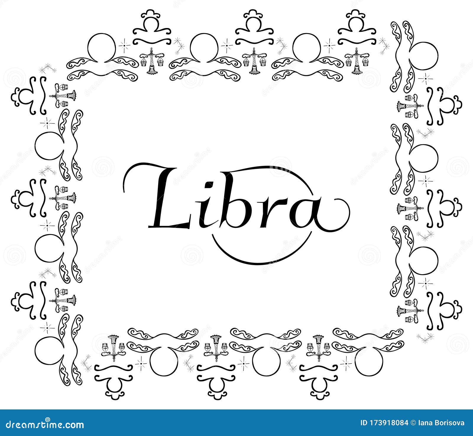 Black and White Rectangular Zodiac Label for the Sign of Libra. Sacred ...