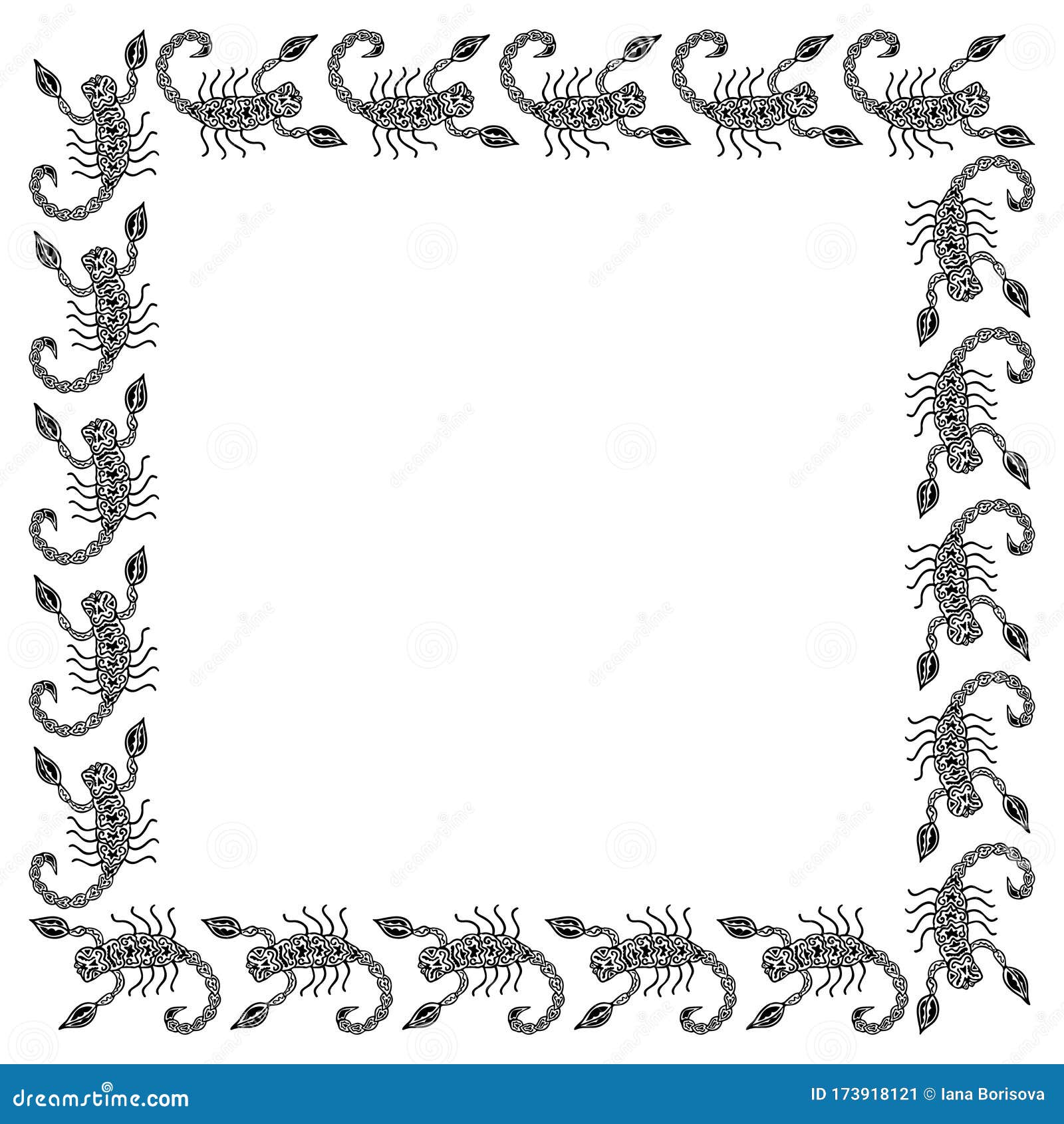 Black and White Square Frame Made of Ornamental Scorpion in Ethnic ...