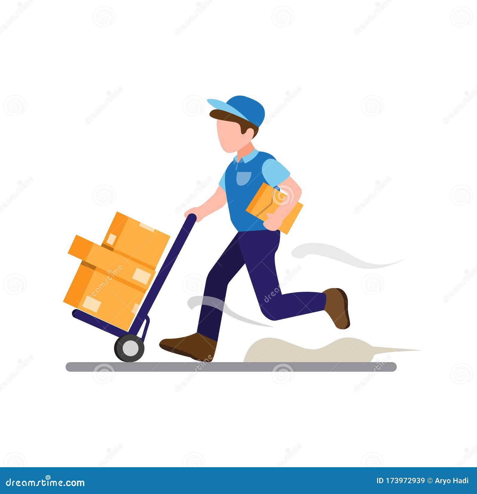 Courier Boy Running Rushing with Trolley Package, Delivery Service ...
