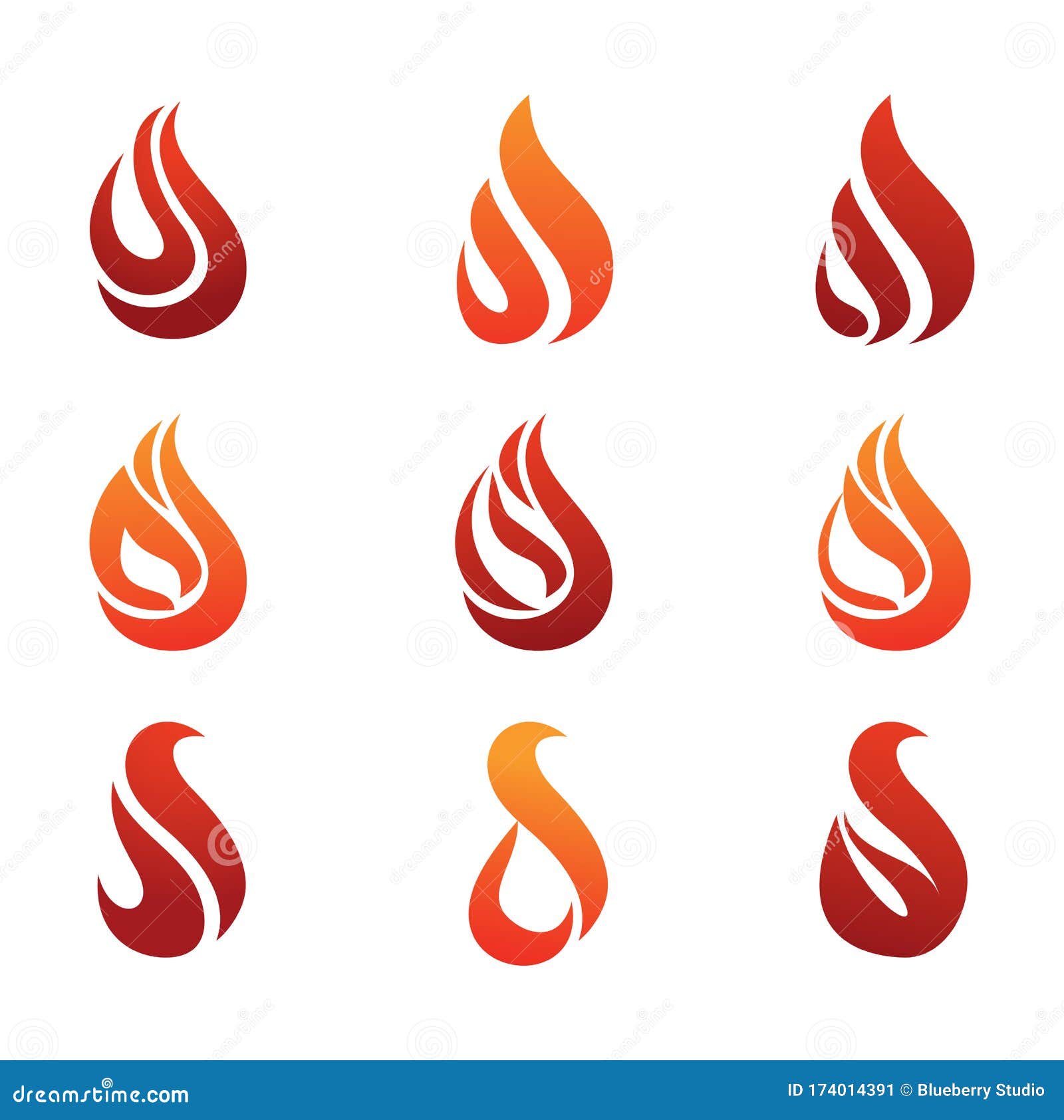 Set of Red Fire Flames Logo Symbols Icons Vector Stock Illustration ...