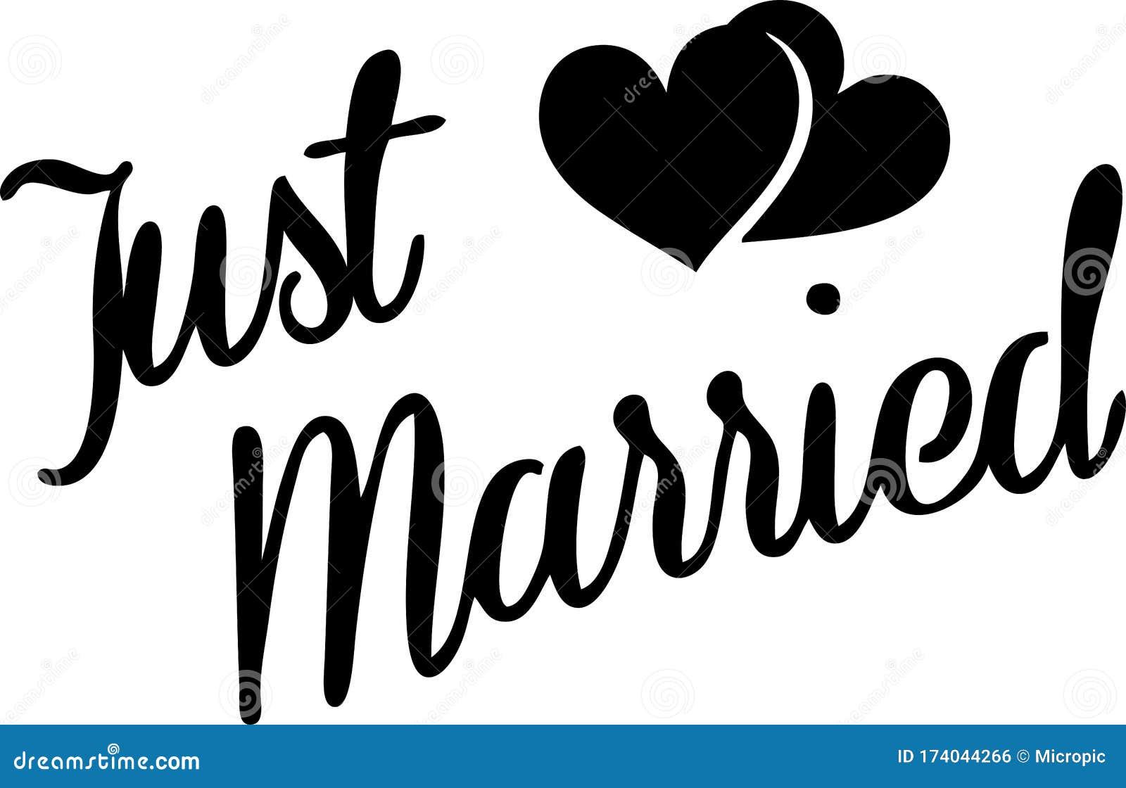 Just Married Text with Heart Shapes Illustration Image for Marriage ...