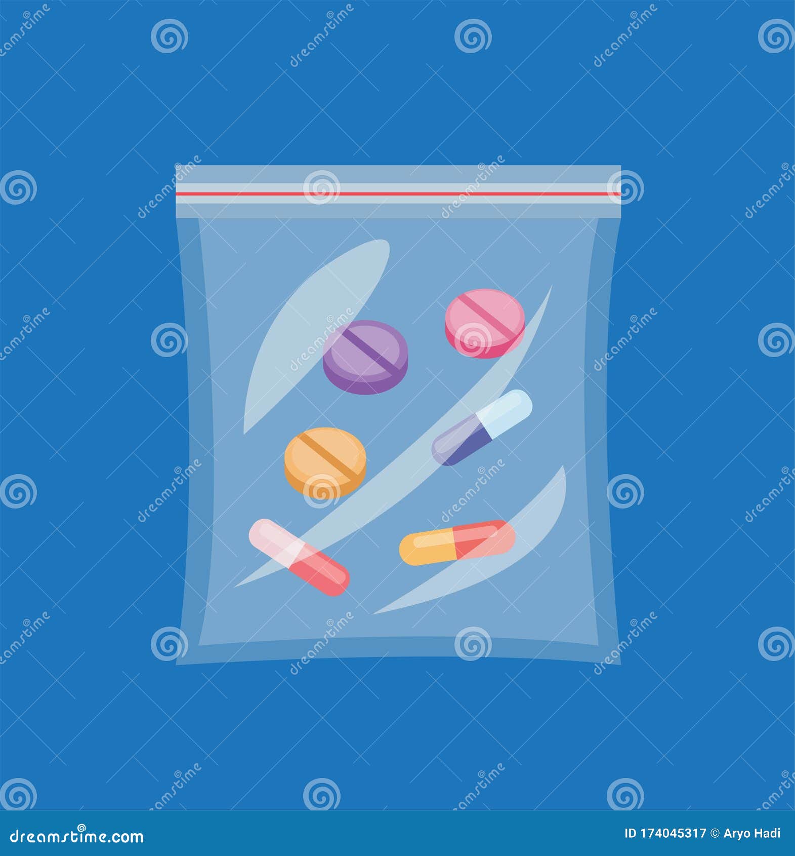 Drug In Plastic Bag Set. Different Drugs In Sachet. Vector Illus ...