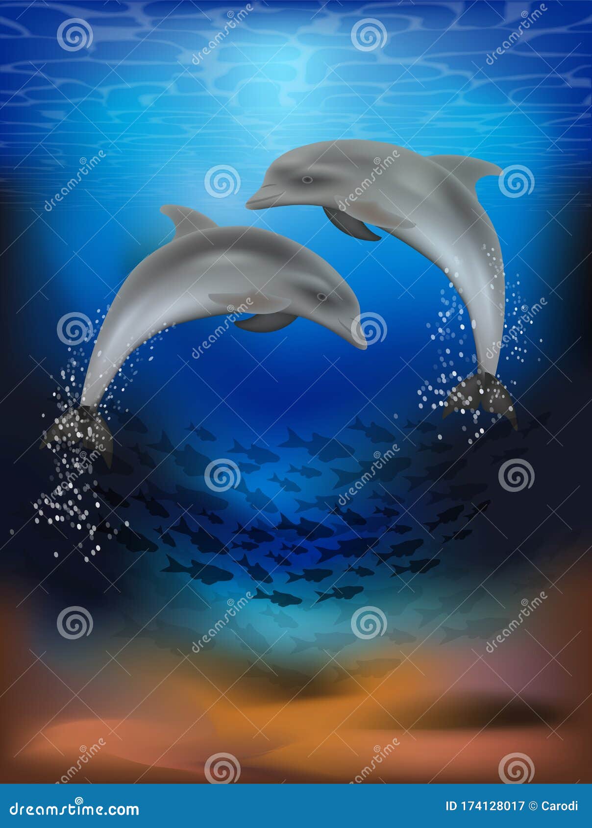 Underwater Wallpaper with Dolphins . Vector Stock Vector - Illustration ...
